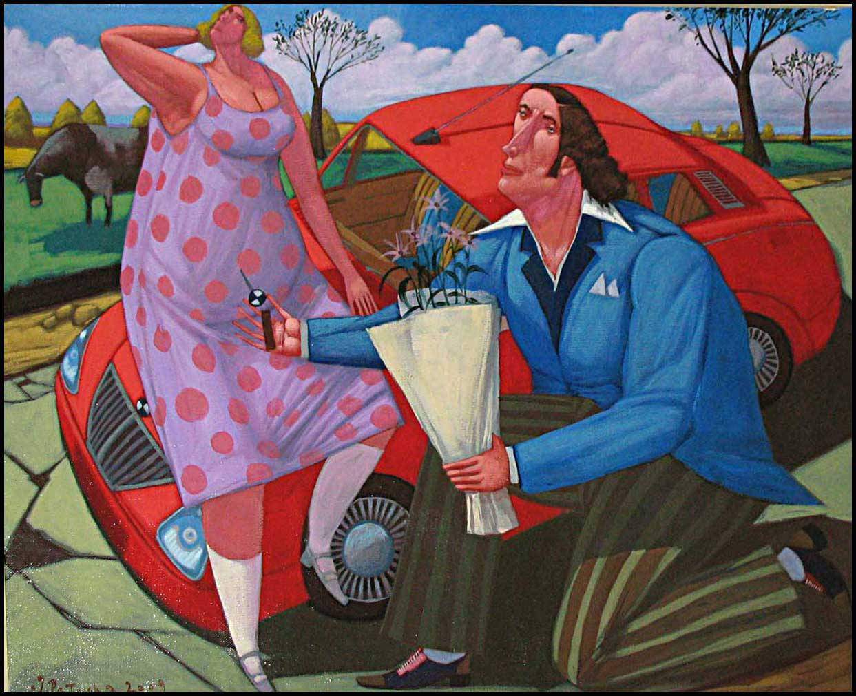 Solve Jacek Palucha Artwork - 'Zaloty' jigsaw puzzle online with 208 pieces