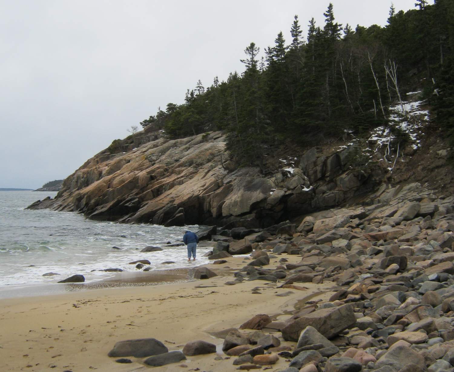 Jigsaw Puzzle | Dipping toes at Sand Beach in early spring, Acadia ...