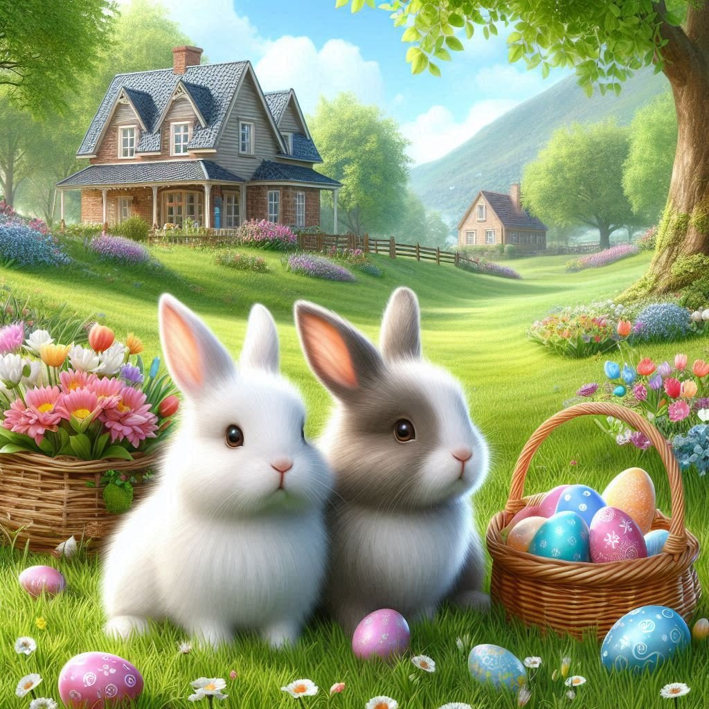 Solve Easter Bunnies jigsaw puzzle online with 49 pieces