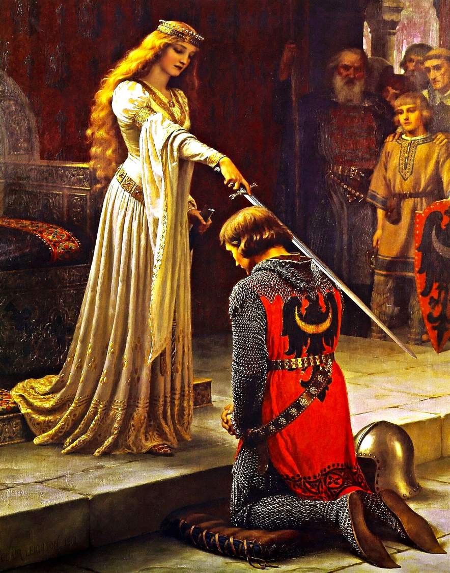 Solve Edmund Blair Leighton's Accolade jigsaw puzzle online with 63 pieces