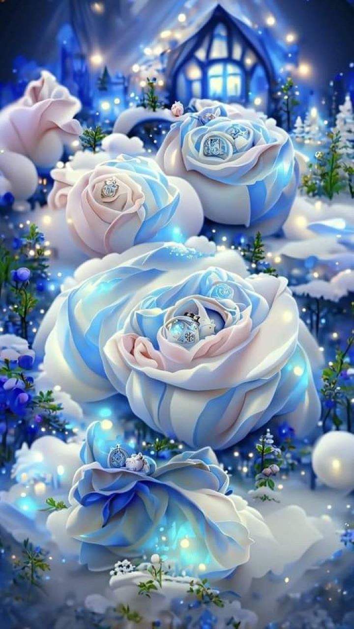 Solve Blue Ice Roses jigsaw puzzle online with 252 pieces