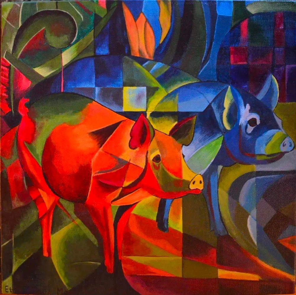 Solve "Pigs" Franz Marc 1911 jigsaw puzzle online with 100 pieces