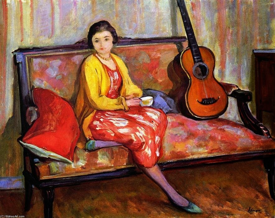 Solve Henri Lebasque Nono and a guitar jigsaw puzzle online with 168 pieces
