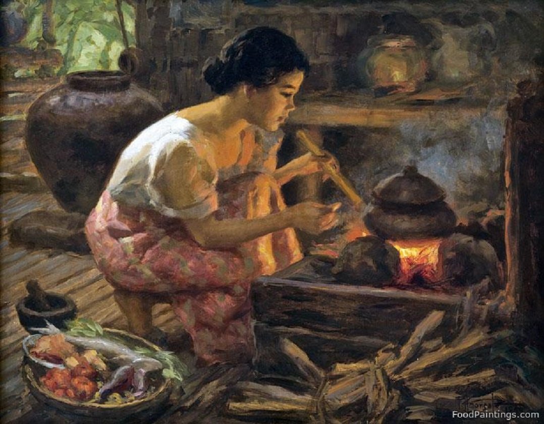 Solve Girl Preparing a Meal Fernando Amorsolo 1959 jigsaw puzzle online with 192 pieces