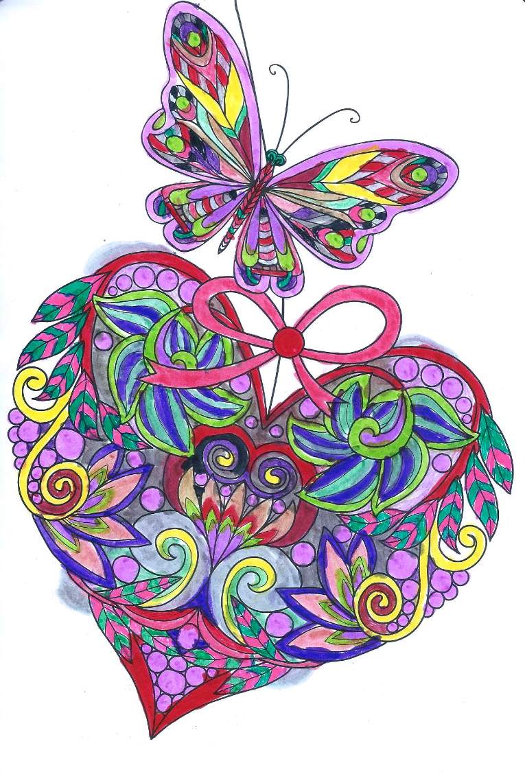 Solve Coloring Butterfly Heart jigsaw puzzle online with 54 pieces