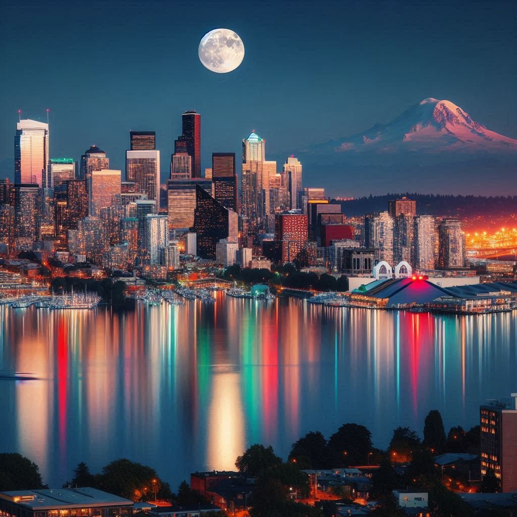 Solve Seattle Skyline jigsaw puzzle online with 49 pieces