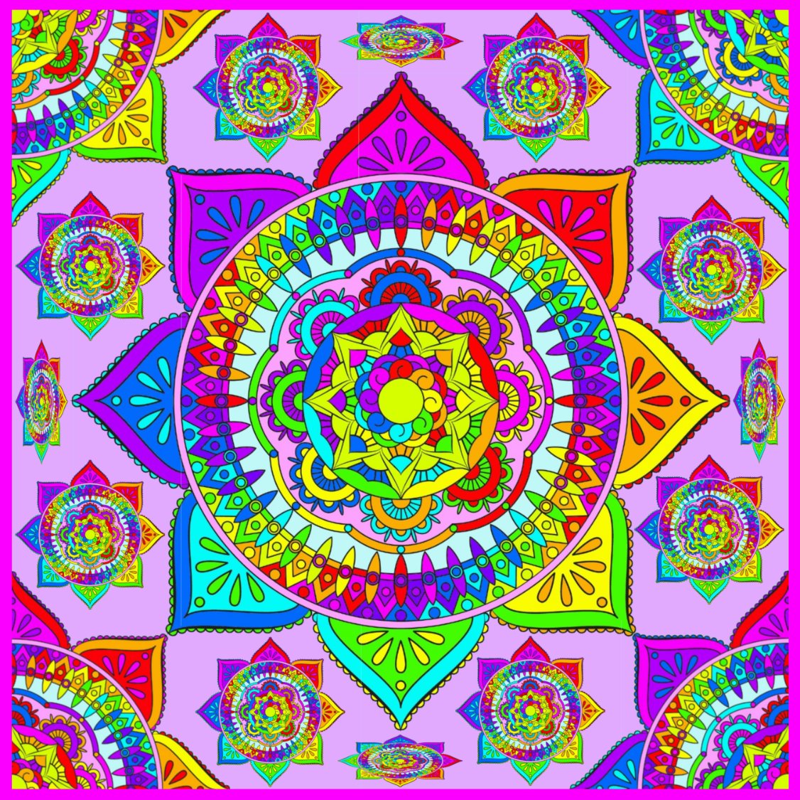 Solve Mandala Rainbow Lavendar111 jigsaw puzzle online with 16 pieces