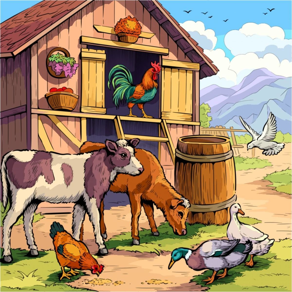 Solve PUZZLE - Gathering Of Farm animals By The Shed jigsaw puzzle ...