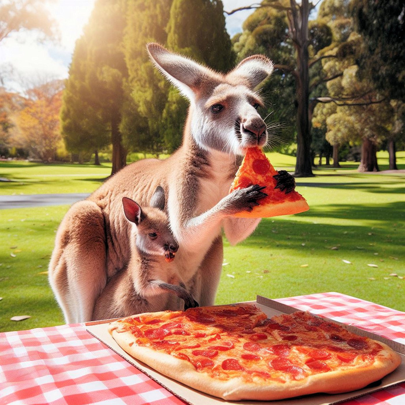 Solve A PICNIC WITH KANGAROOS jigsaw puzzle online with 49 pieces