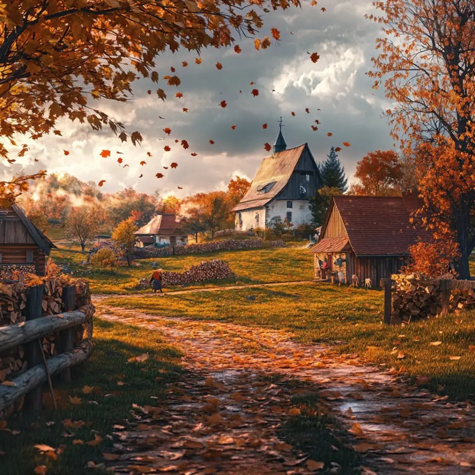 Solve Autumn in the countryside jigsaw puzzle online with 49 pieces