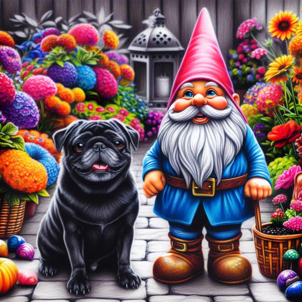 Solve Jimmy Gnome and his Pug Midnight jigsaw puzzle online with 64 pieces