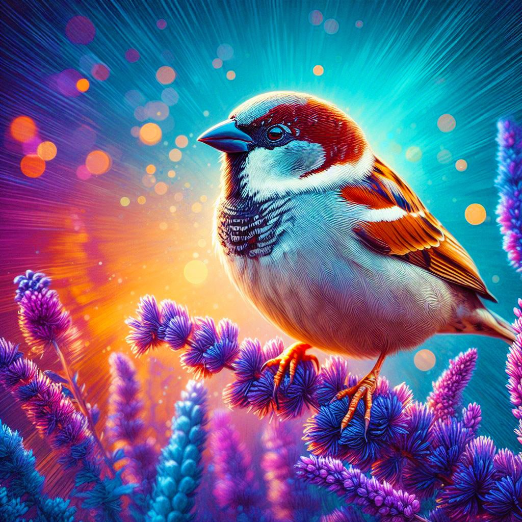 Solve colorful House Sparrow jigsaw puzzle online with 64 pieces