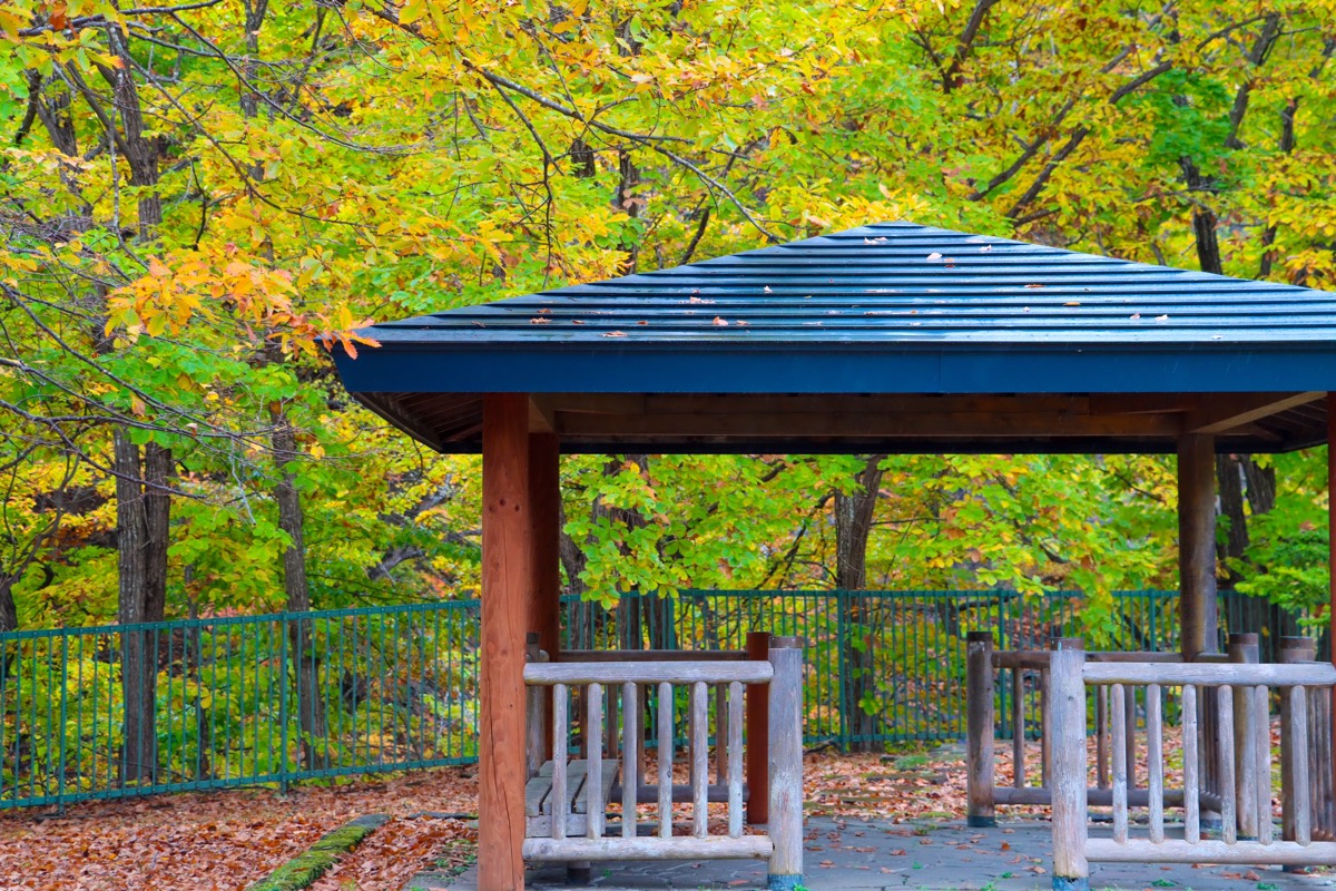 Solve Gazebo above the waterfall jigsaw puzzle online with 70 pieces