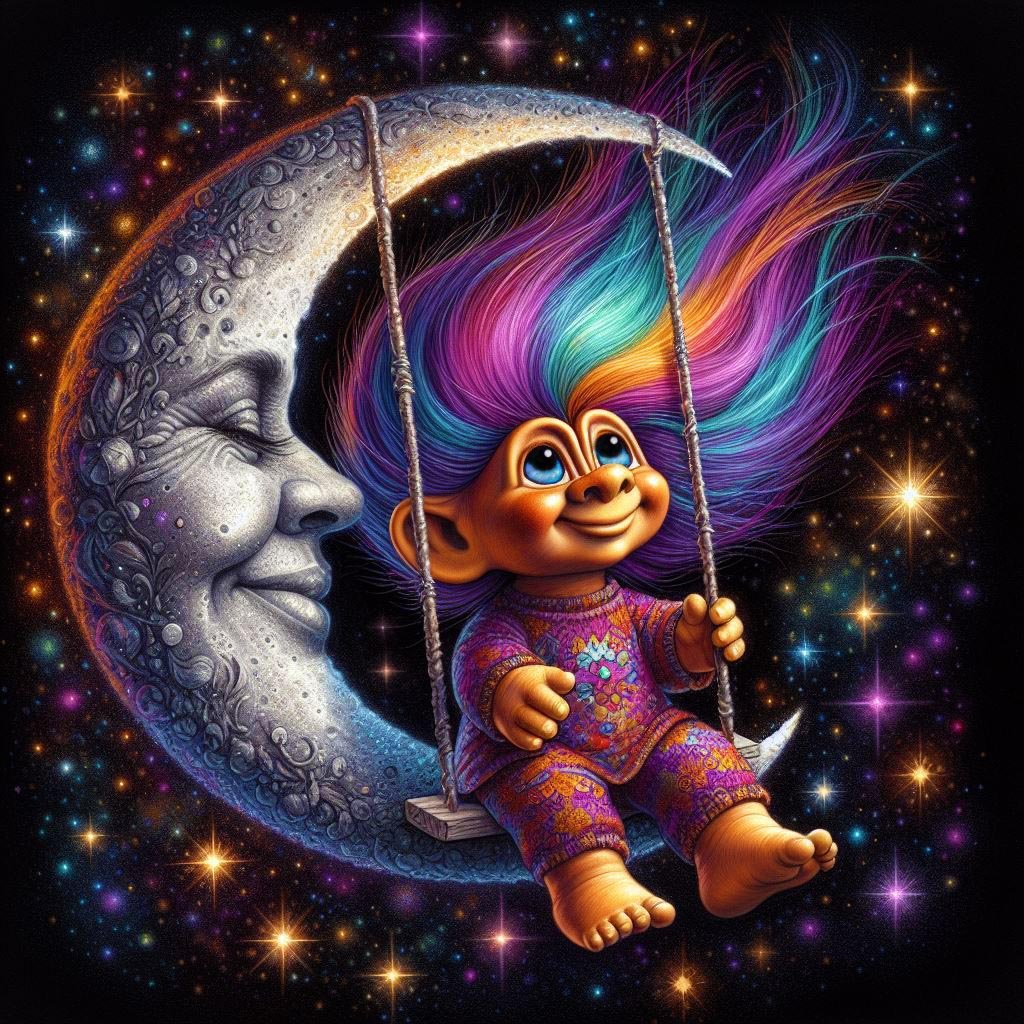 Jigsaw Puzzle | a Troll swinging from a celestial crescent moon | 81 ...