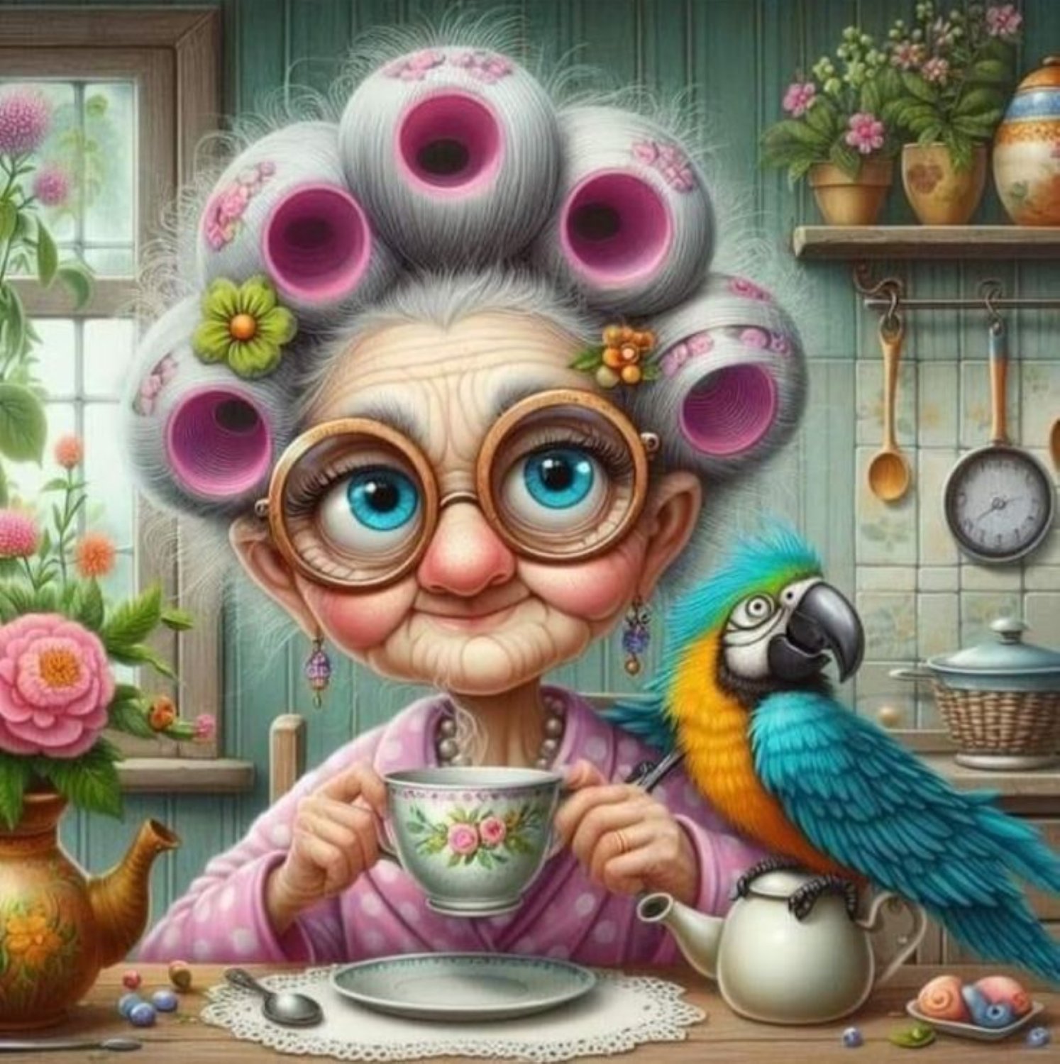 Solve Cup of Tea with Polly jigsaw puzzle online with 81 pieces