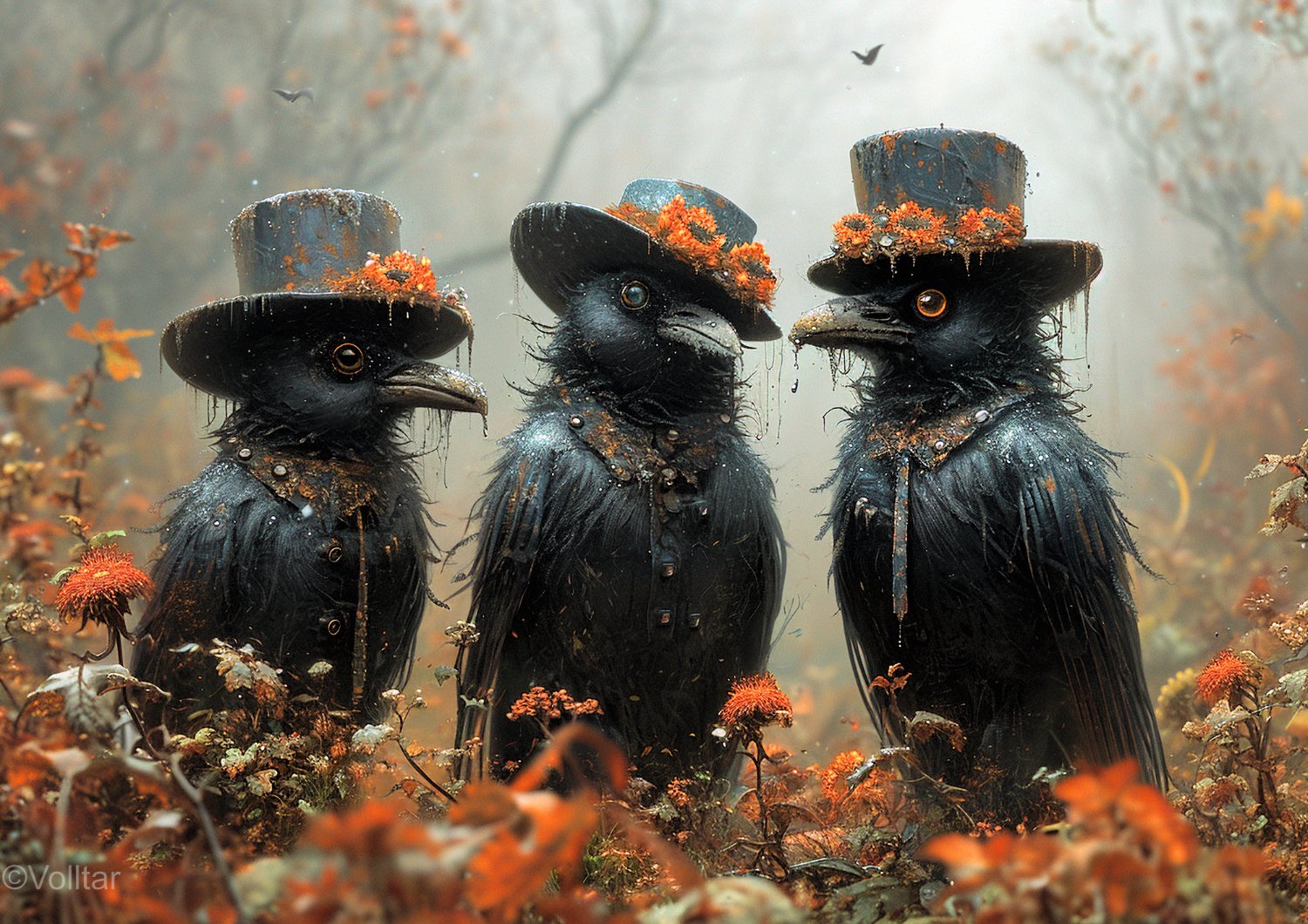 Solve Crows and Hats jigsaw puzzle online with 12 pieces
