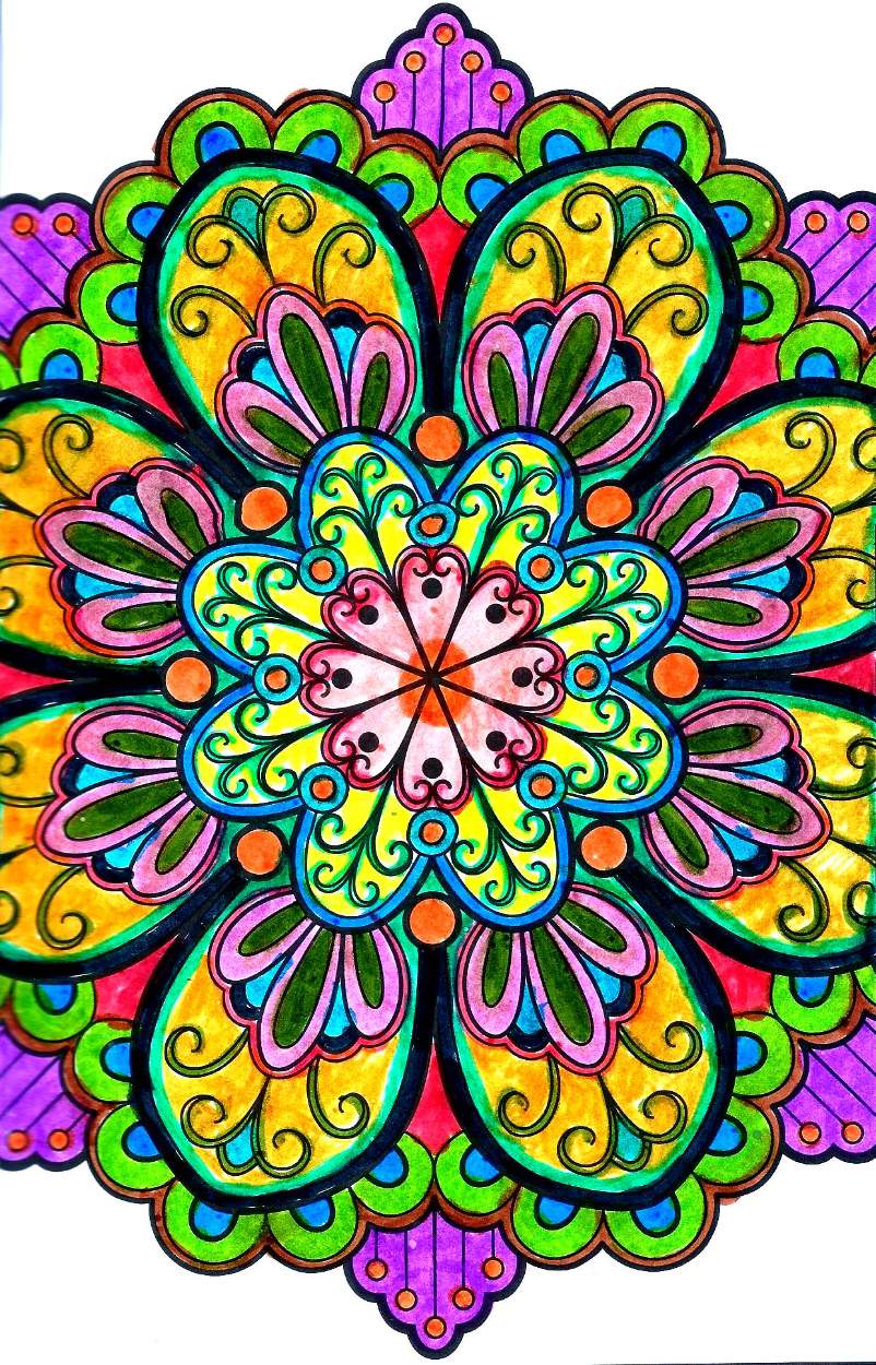 Solve Cheerful Coloring Mandala jigsaw puzzle online with 60 pieces