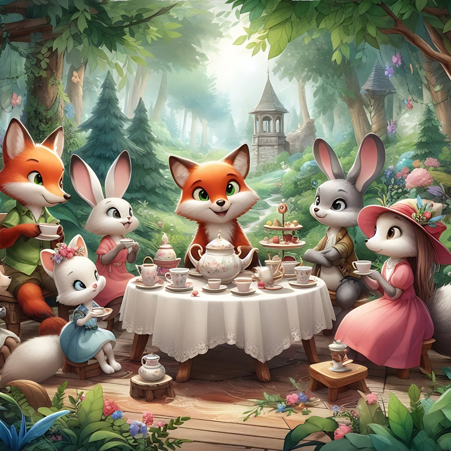 Solve Tea Party in the Forest jigsaw puzzle online with 256 pieces