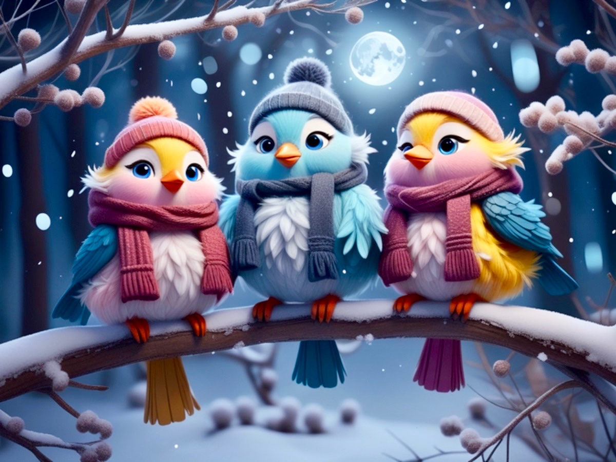 Solve Sweet Winter Birds jigsaw puzzle online with 88 pieces