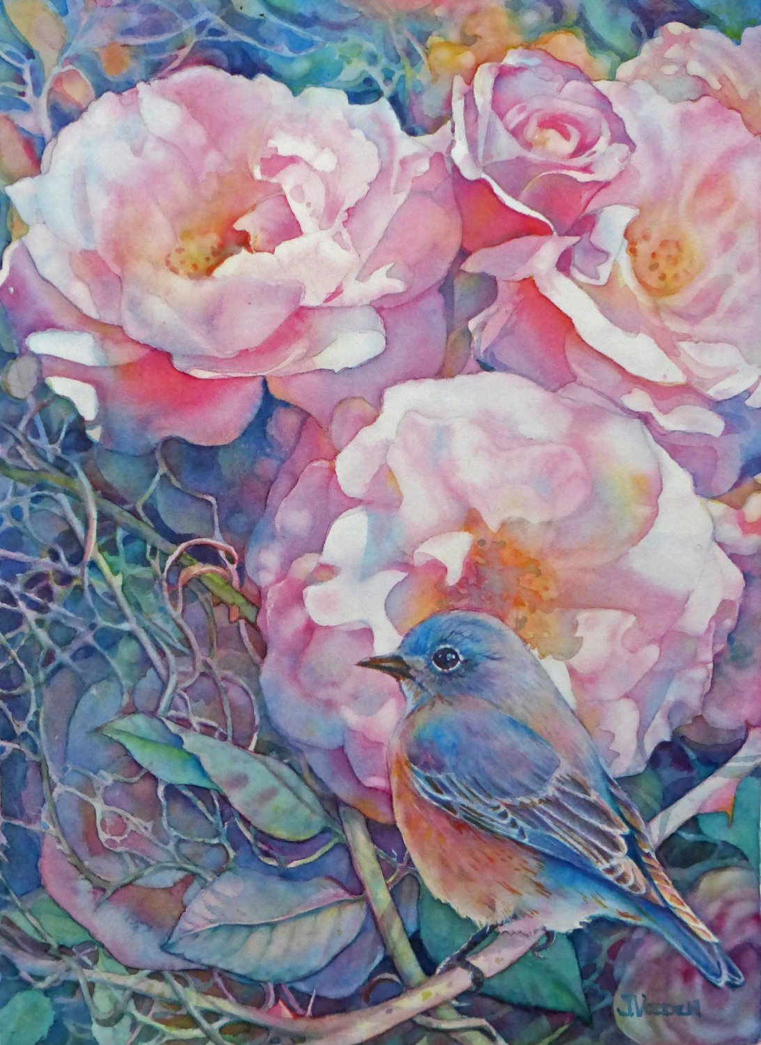 Solve bluebird on roses (resize 12 to 500) jigsaw puzzle online with 70 ...