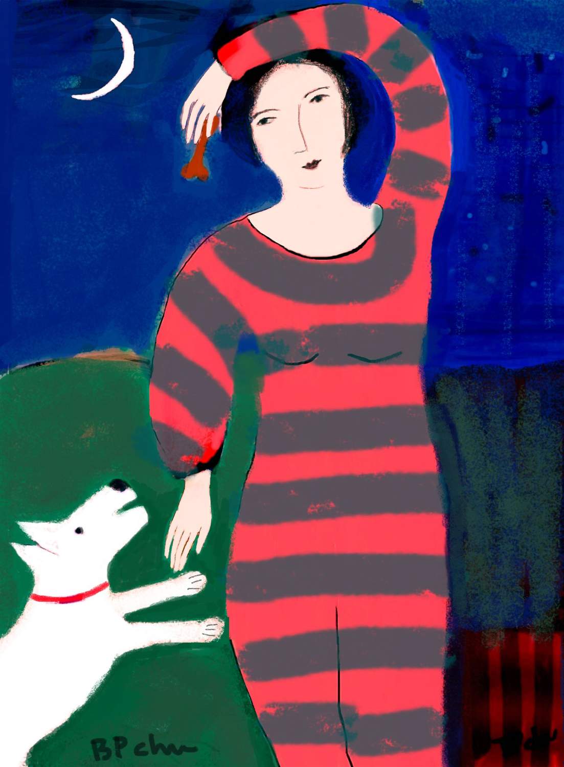 Solve Chinese Artwork - Artist Barbara Perrine Chu - 'Lady in Striped ...