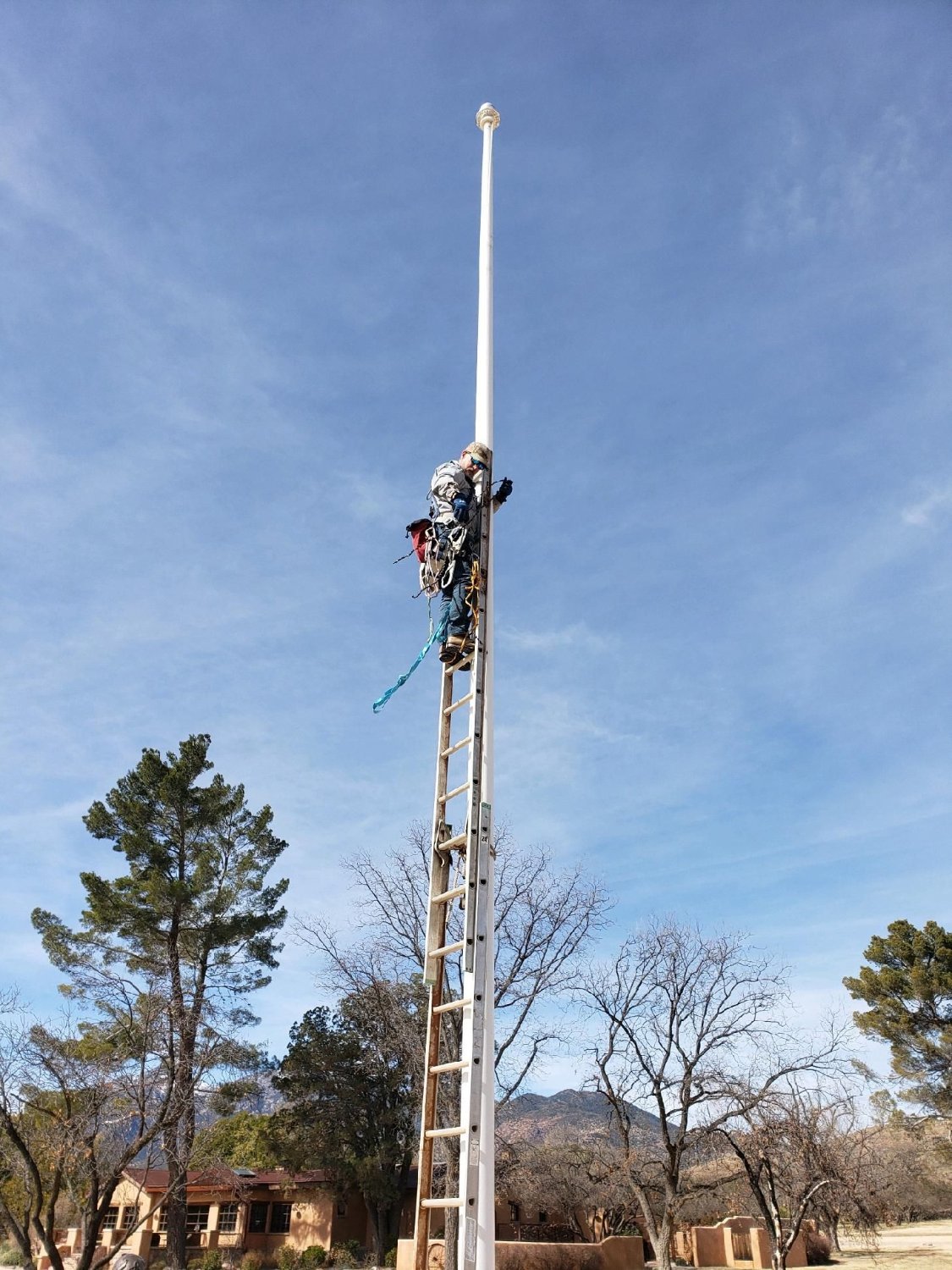 Solve Climbing a pole to change a light jigsaw puzzle online with 63 pieces