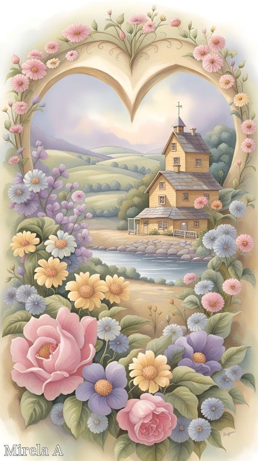 Solve Flower Frame Around Church jigsaw puzzle online with 45 pieces
