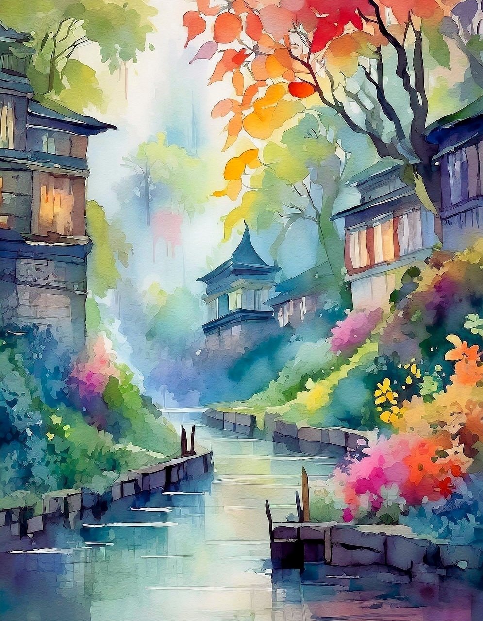 Jigsaw Puzzle | 63 pieces | Houses on the River, resizable 12 to 357 ...