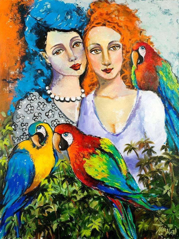 Solve Tania Leal Artwork - 'Women and Parrots' jigsaw puzzle online ...