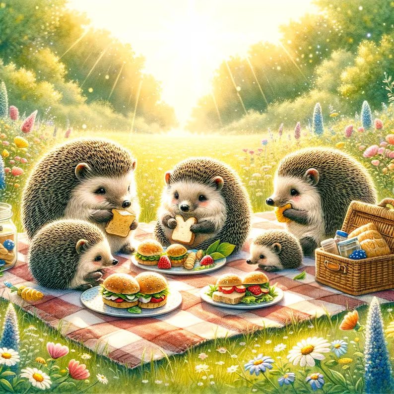 Solve Hedgehog Family Picnic jigsaw puzzle online with 81 pieces