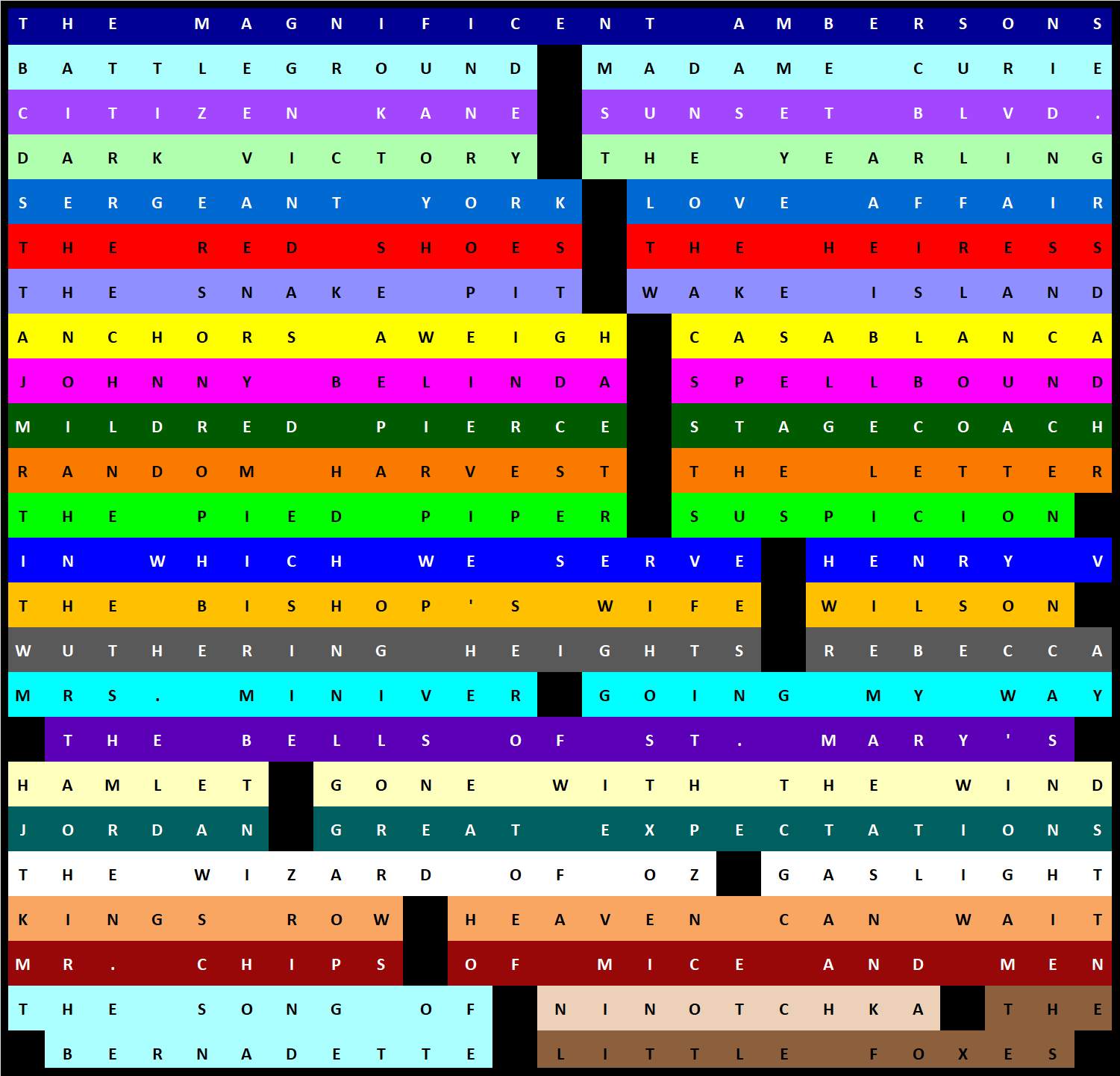 Solve Word 69.1 Forties Academy Nominees: Movies 600 jigsaw puzzle ...