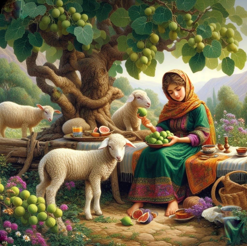 Solve Fig tree sheep jigsaw puzzle online with 196 pieces