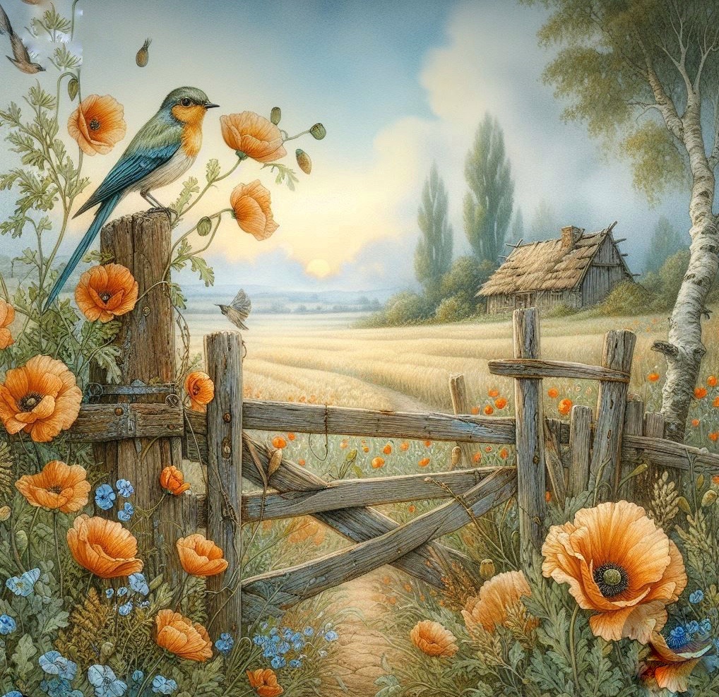 Solve Red breasted robin among the poppies jigsaw puzzle online with ...