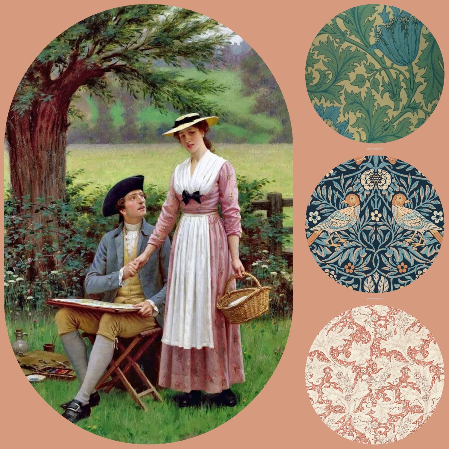 Solve In the Garden by Edmund Blair Leighton with Wm Morris prints ...