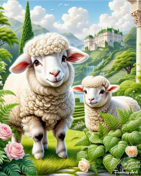 Solve Sheep & Lamb - AI art jigsaw puzzle online with 42 pieces