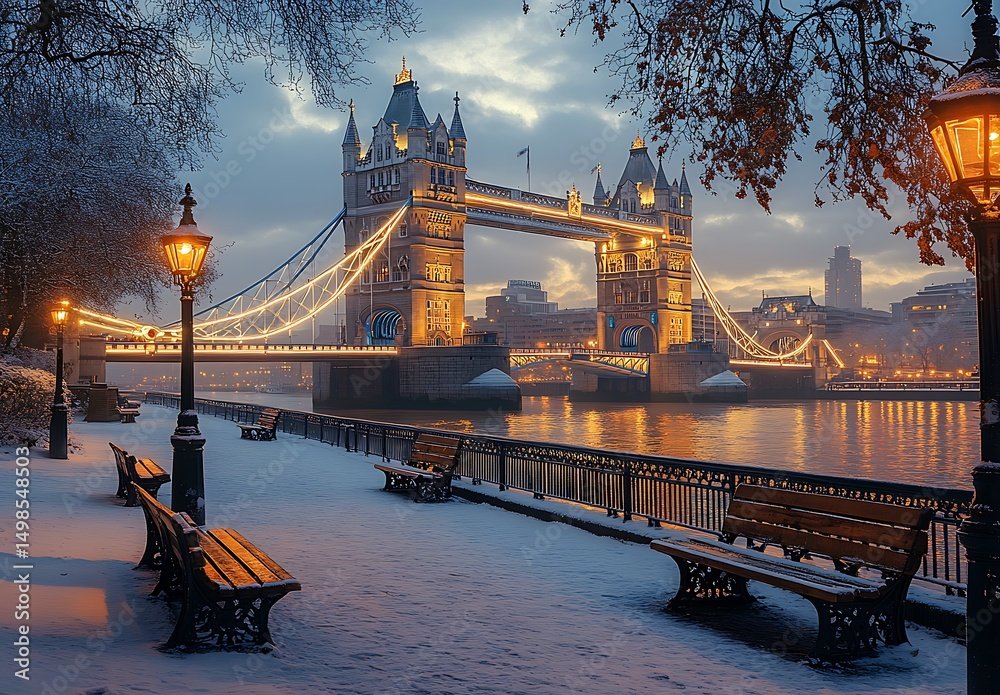 Solve Tower Bridge in London During a Snowy Winter Evening with Beaches ...
