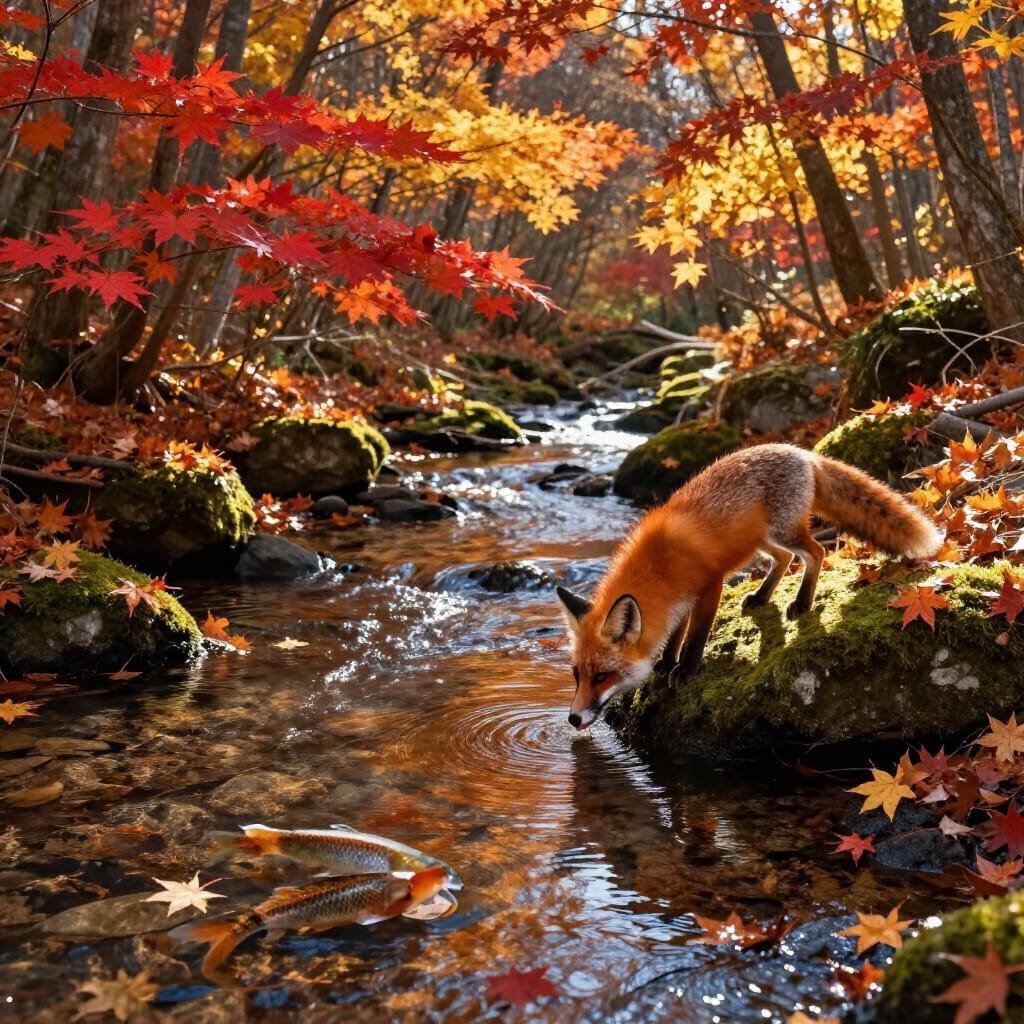Solve Fox and Fish jigsaw puzzle online with 49 pieces
