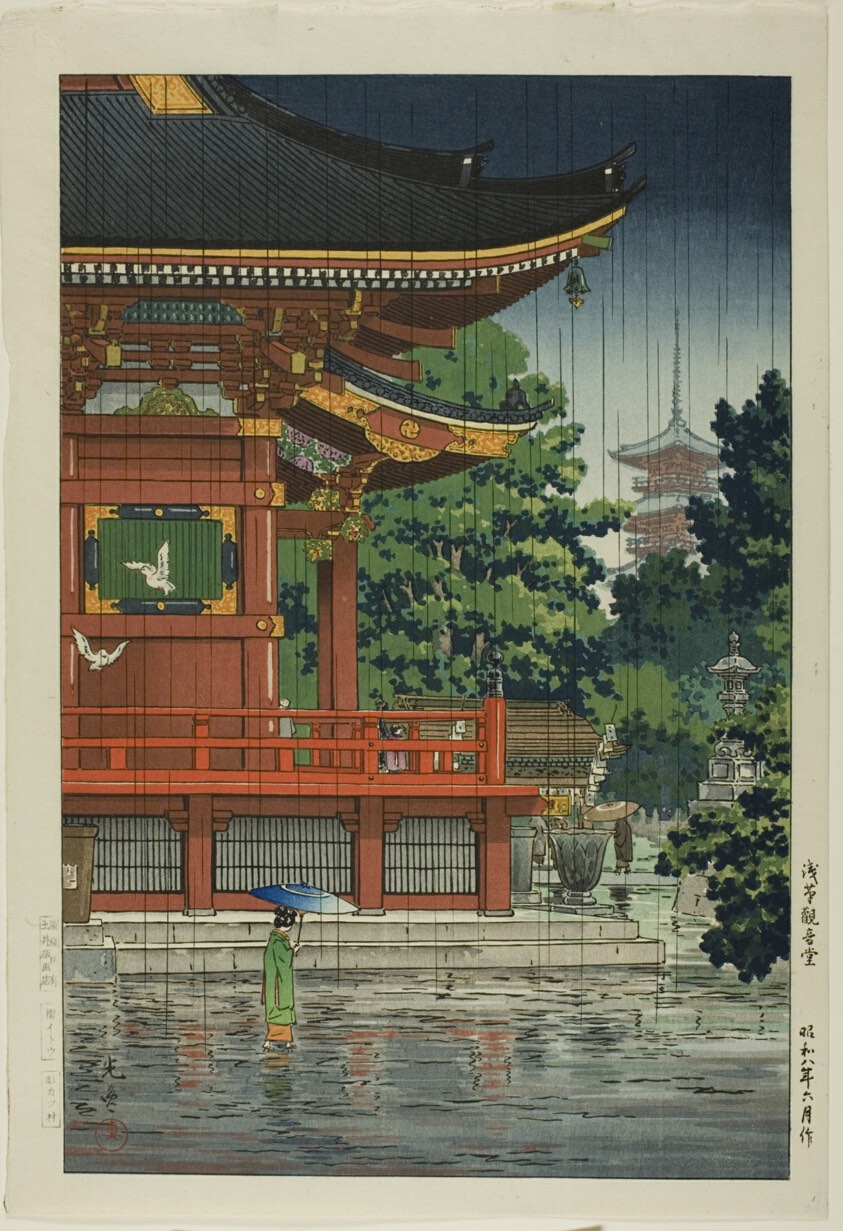 Solve Rain at Asakusa Kannon Temple, 1933, Tsuchiya Koitsu, Japanese ...