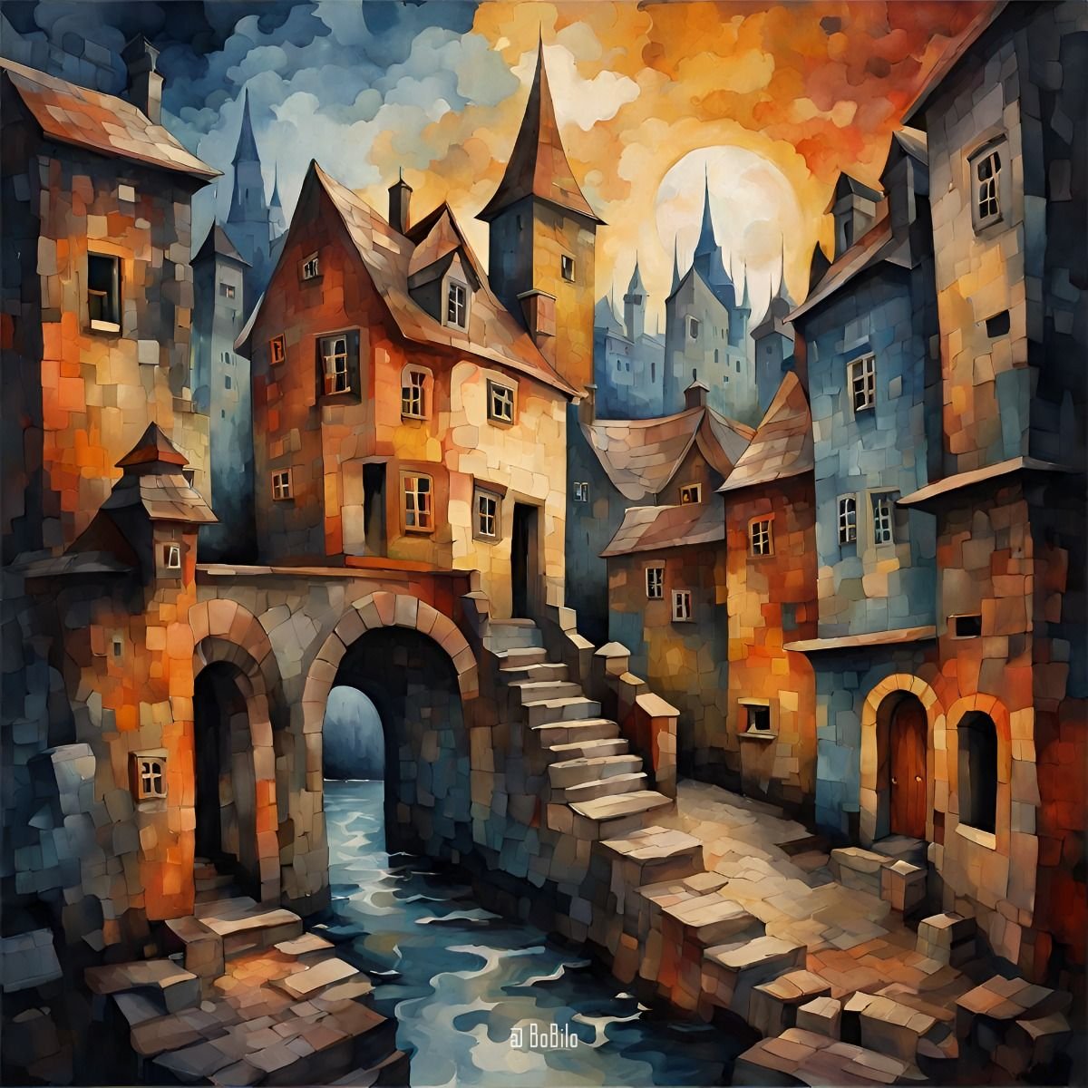 Solve Fantasy cityscape by BoBilo Art jigsaw puzzle online with 100 pieces