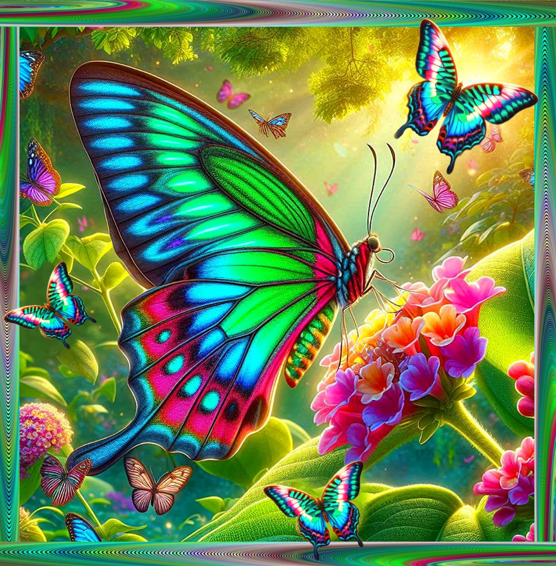 Solve AI Rainbow Butterflies jigsaw puzzle online with 16 pieces