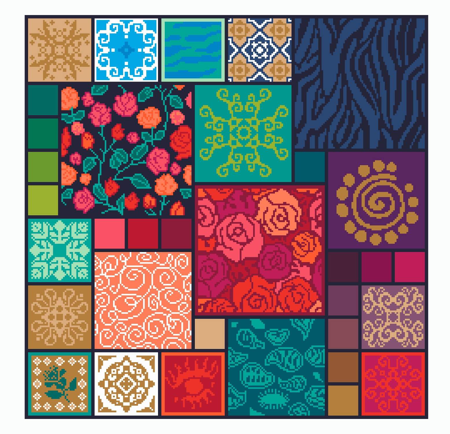 Solve digital textile collage jigsaw puzzle online with 462 pieces