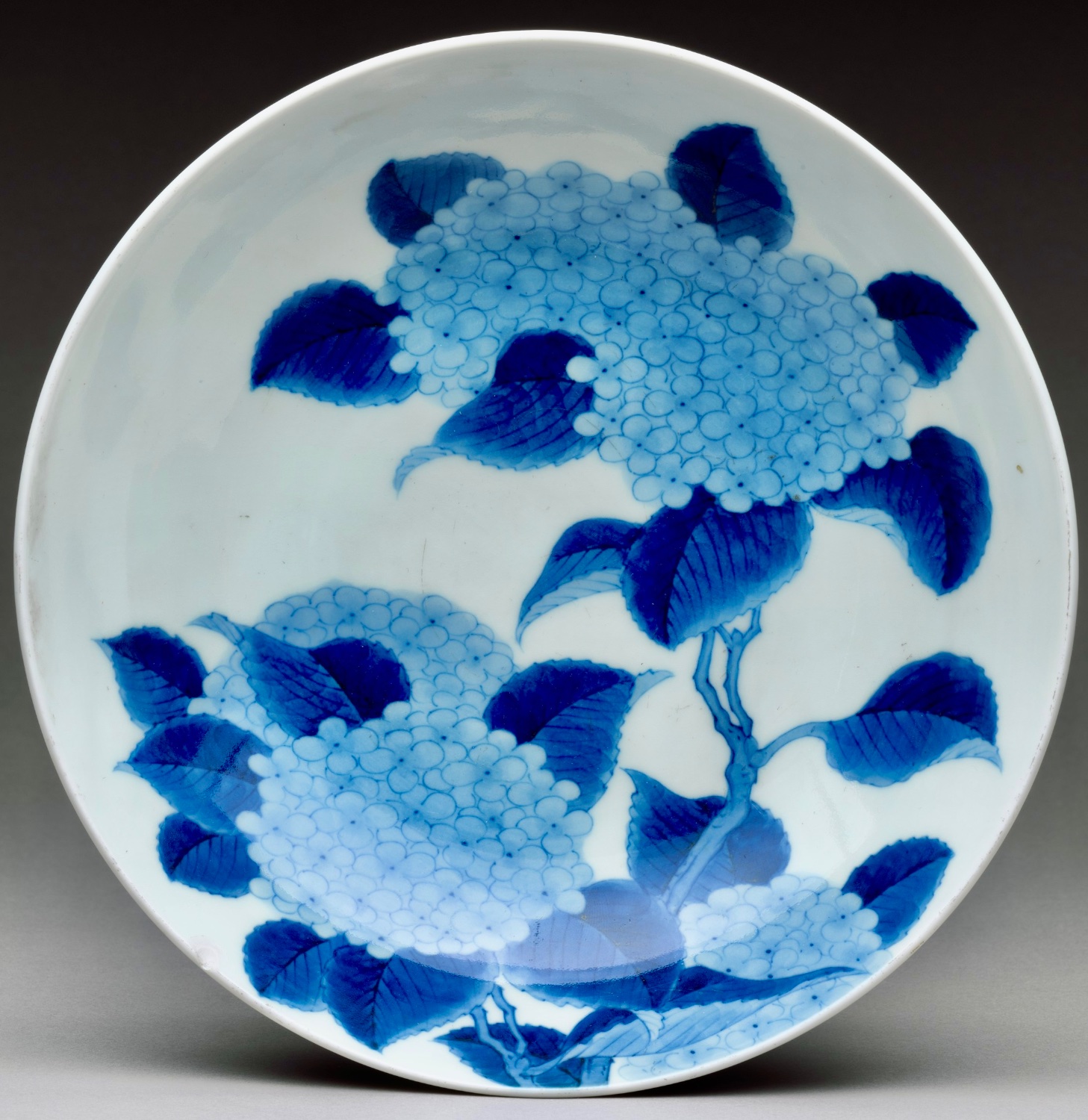 Solve Dish with Hydrangeas, Porcelain with underglaze blue decoration ...