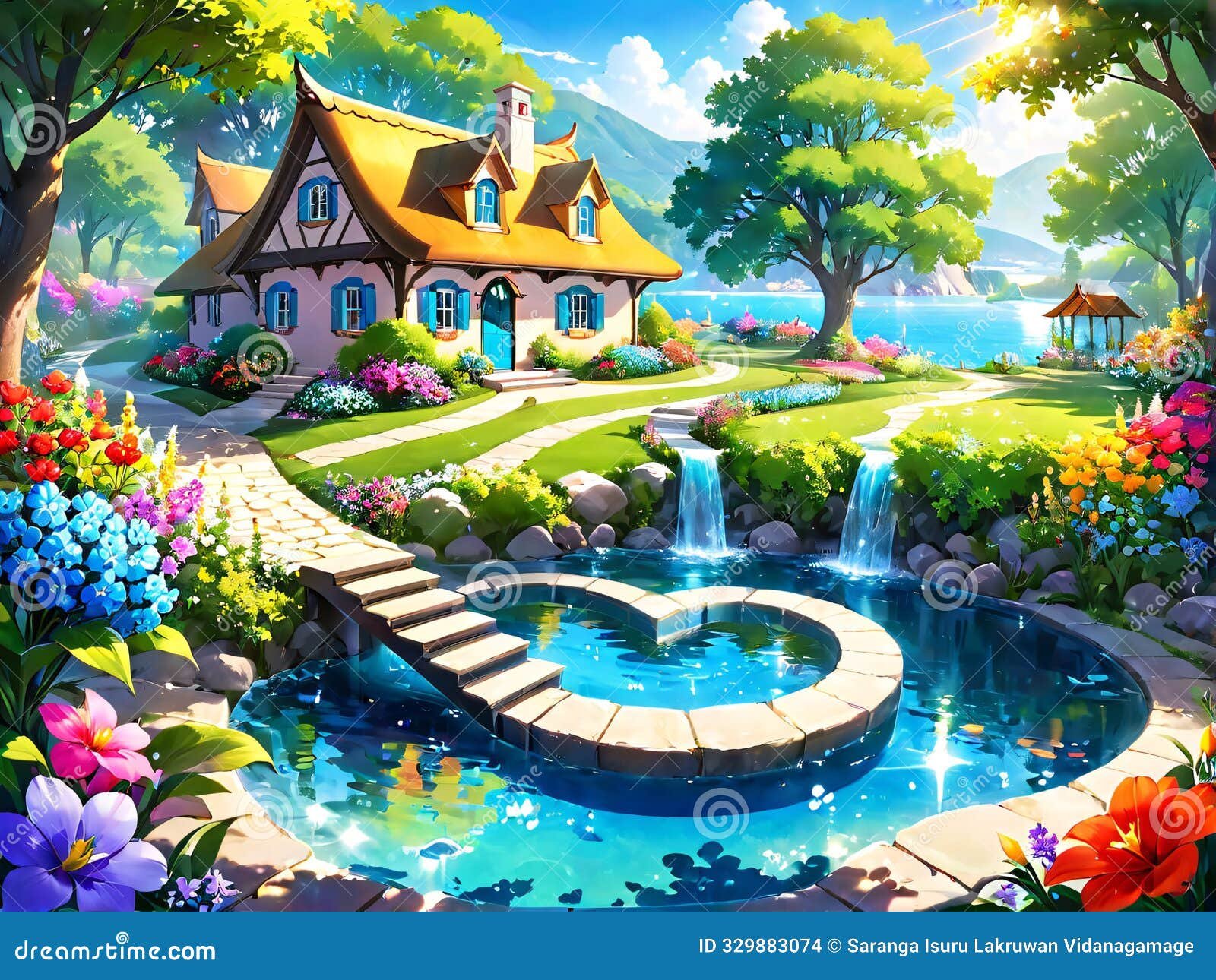 Solve Pretty cottage and beautiful scenery.... jigsaw puzzle online ...