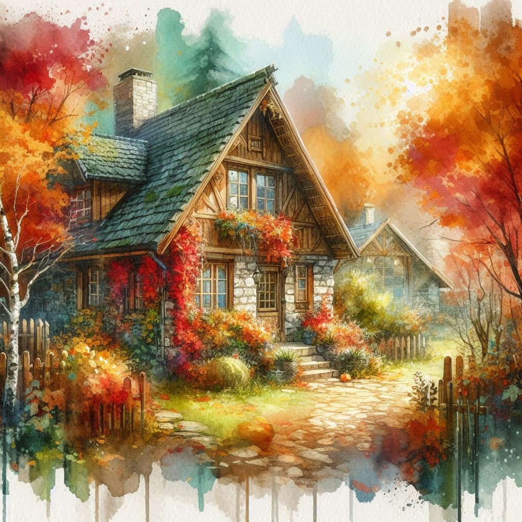 Solve Autumn cottage (resize 9 to 306 pieces) jigsaw puzzle online with ...