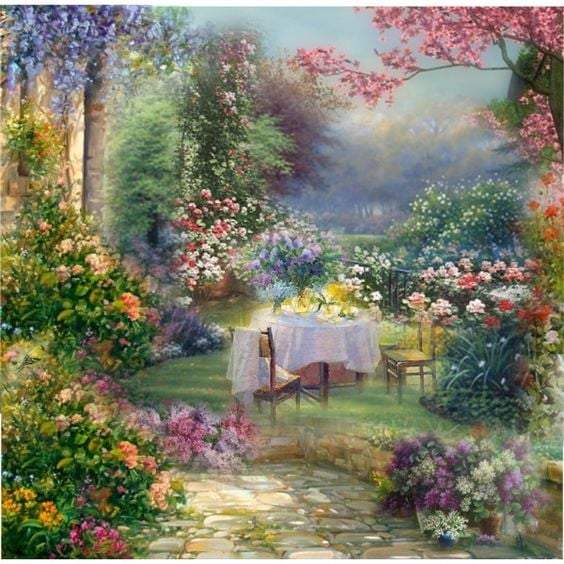 Jigsaw Puzzle | Ready for brunch in the flower garden.... | 64 pieces ...