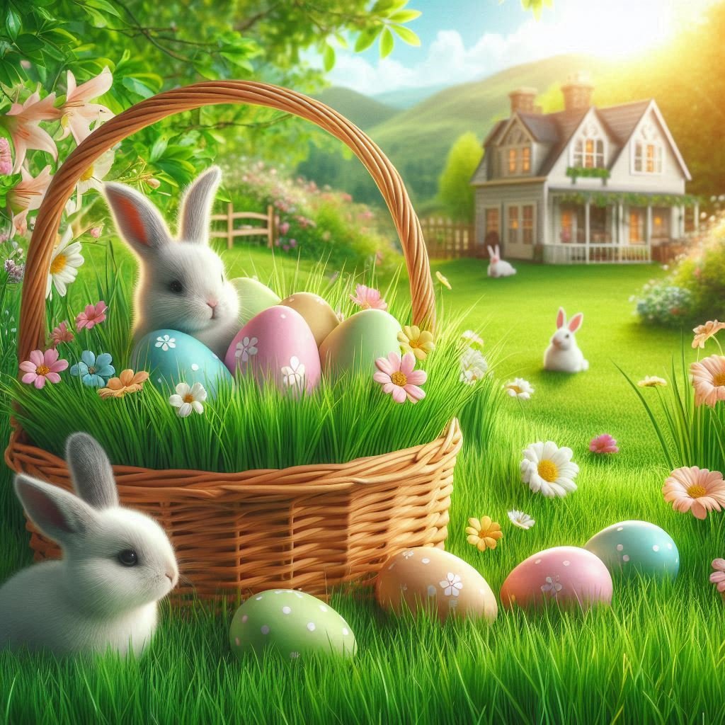Solve Easter Bunnies jigsaw puzzle online with 49 pieces