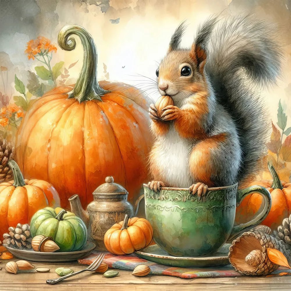 Solve Pumpkin Squirrel jigsaw puzzle online with 9 pieces
