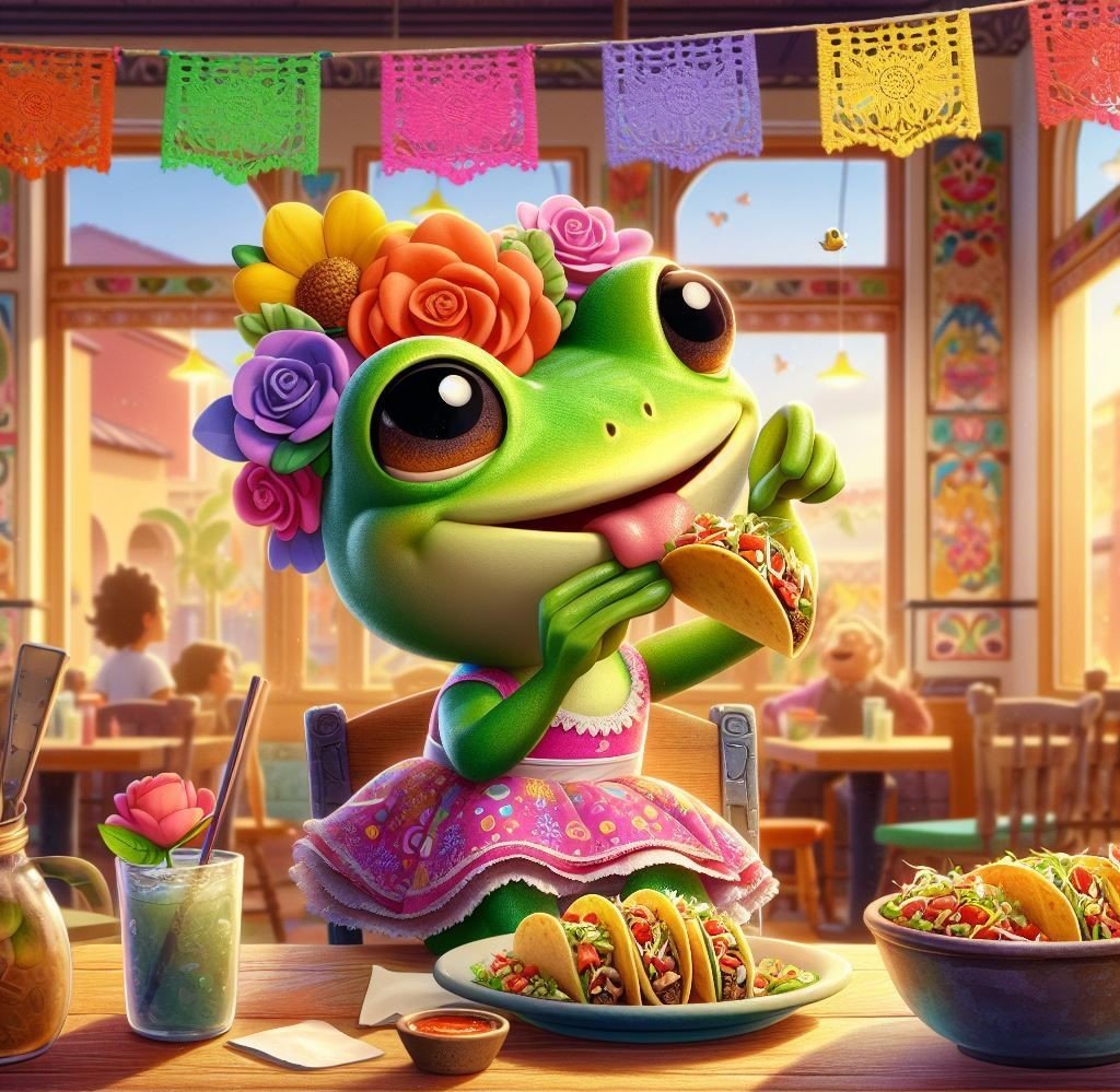 Solve Taco for Miss Froggy jigsaw puzzle online with 81 pieces
