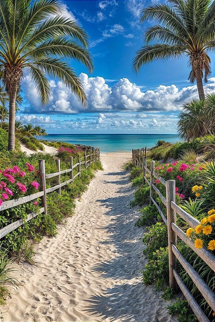 Solve A Sandy Path Leads to a Beautiful Beach with Colorful Flowers ...