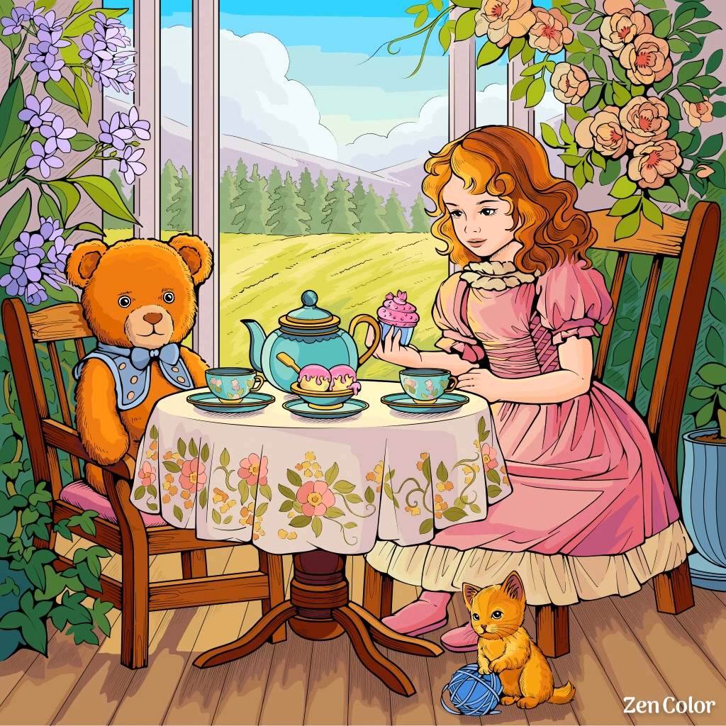 Solve Teddy bear tea time jigsaw puzzle online with 100 pieces